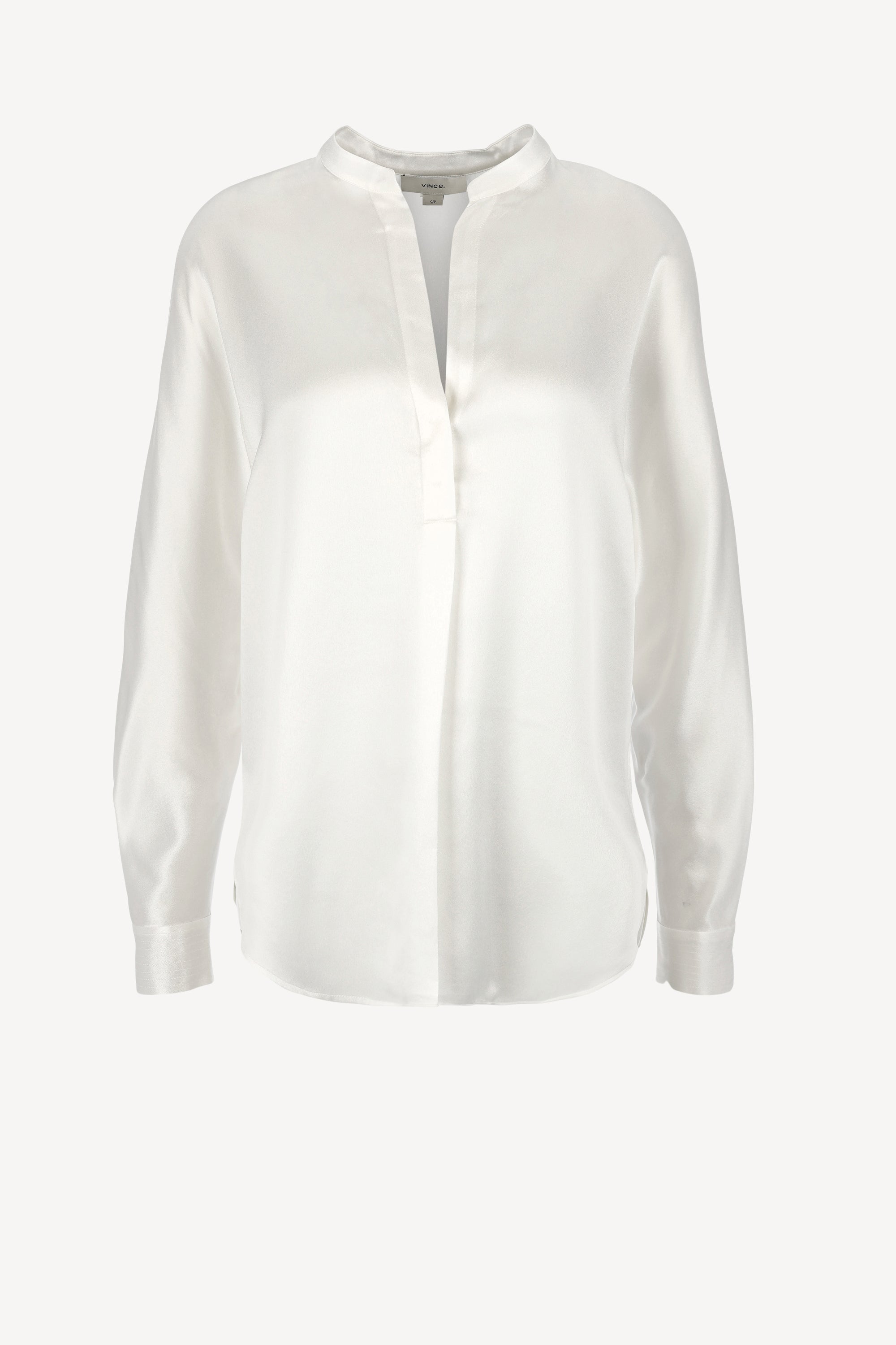 Silk blouse Band Collar in Optic White – anitahass.com